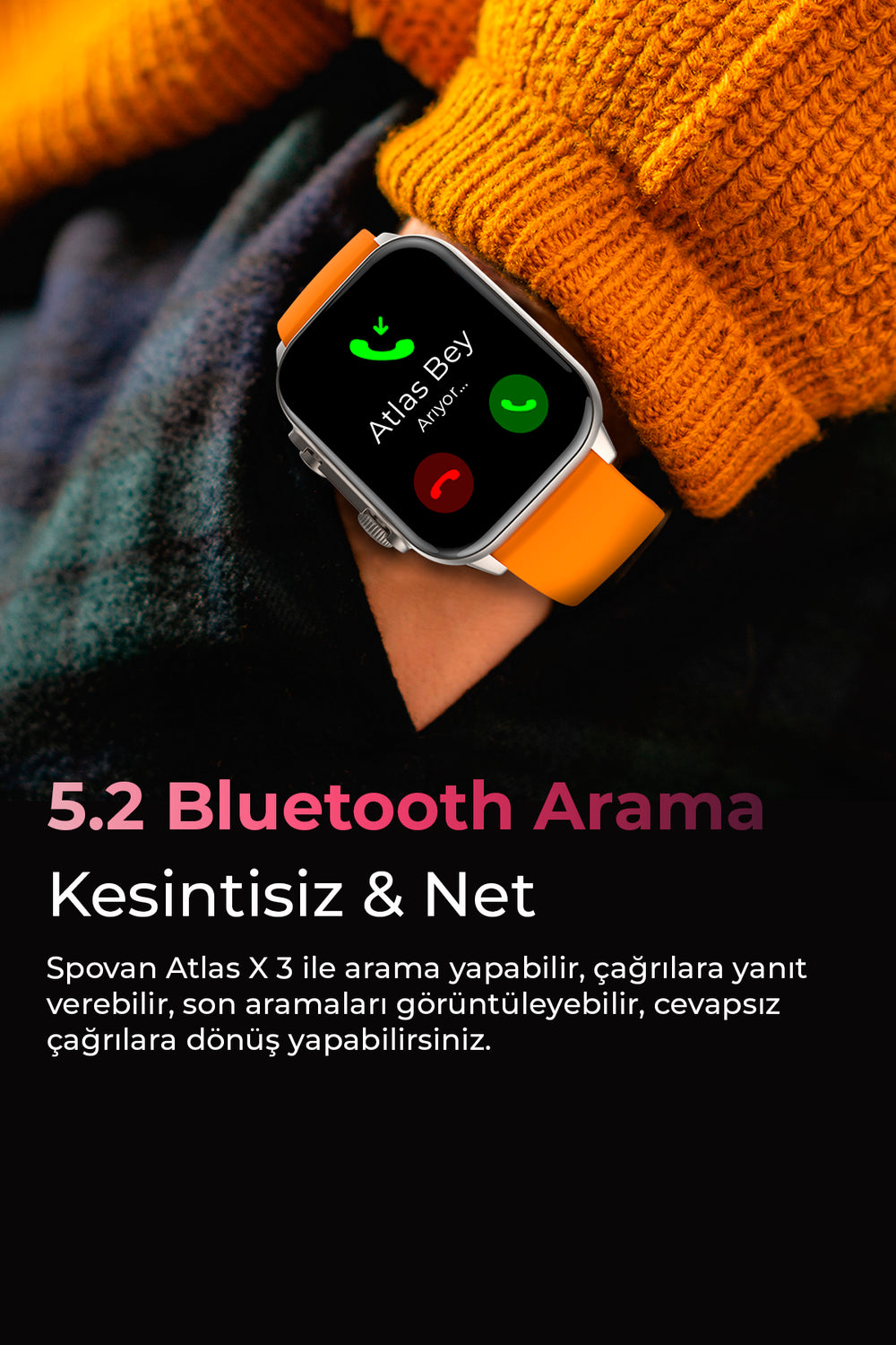 Spovan AtlasX-3 Sesli Görüşme Amoled AOD NFC Smart Tansiyon Akıllı Saa