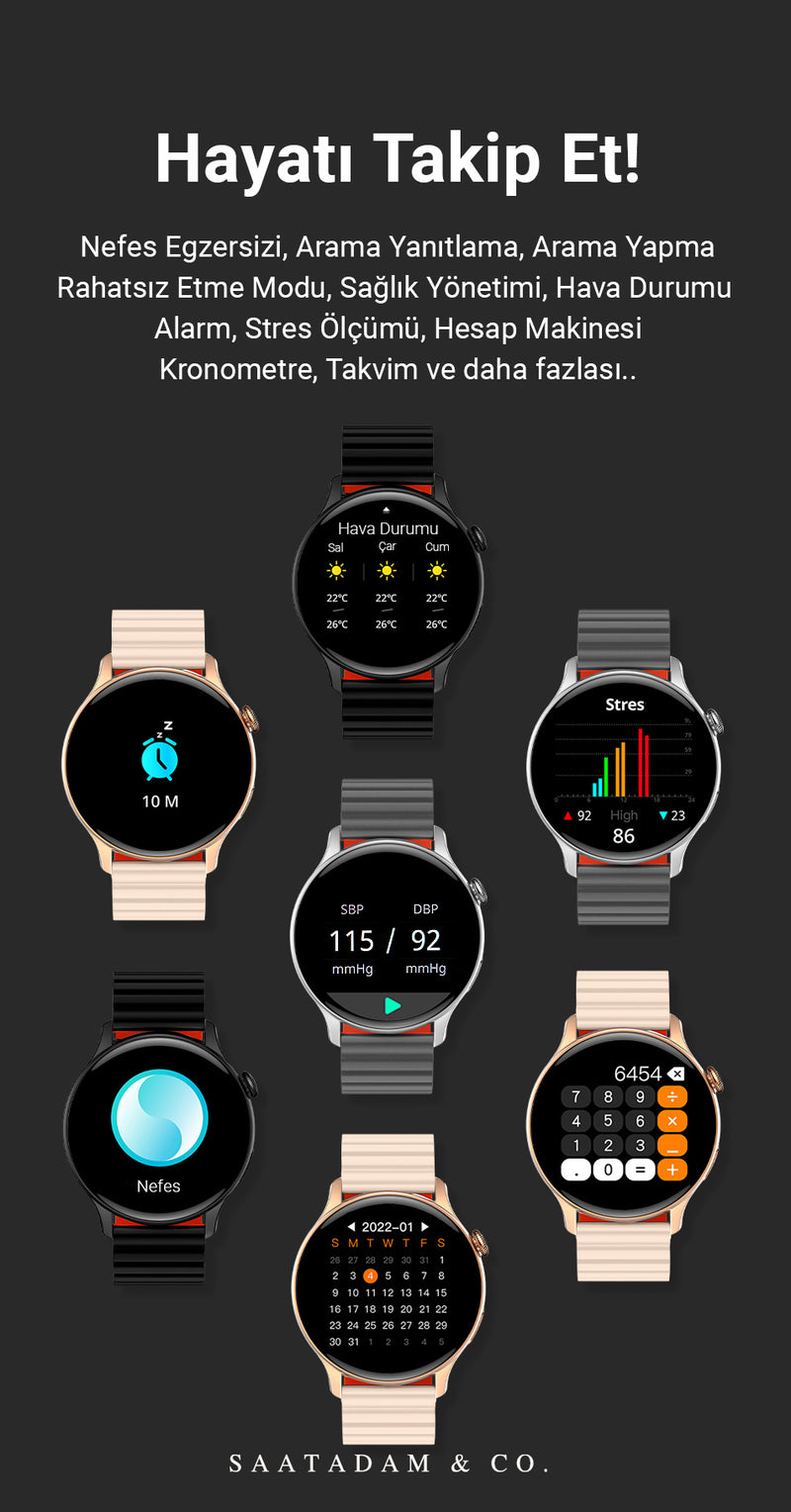 Spovan AtlasX Mate Amoled AOD Arama Cevaplama Tansiyon Stres Akıllı Sa